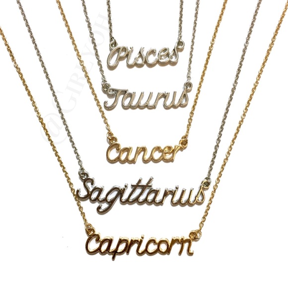 Jewelry | Cursive Zodiac Pendent Silver Gold Necklace | Poshmark